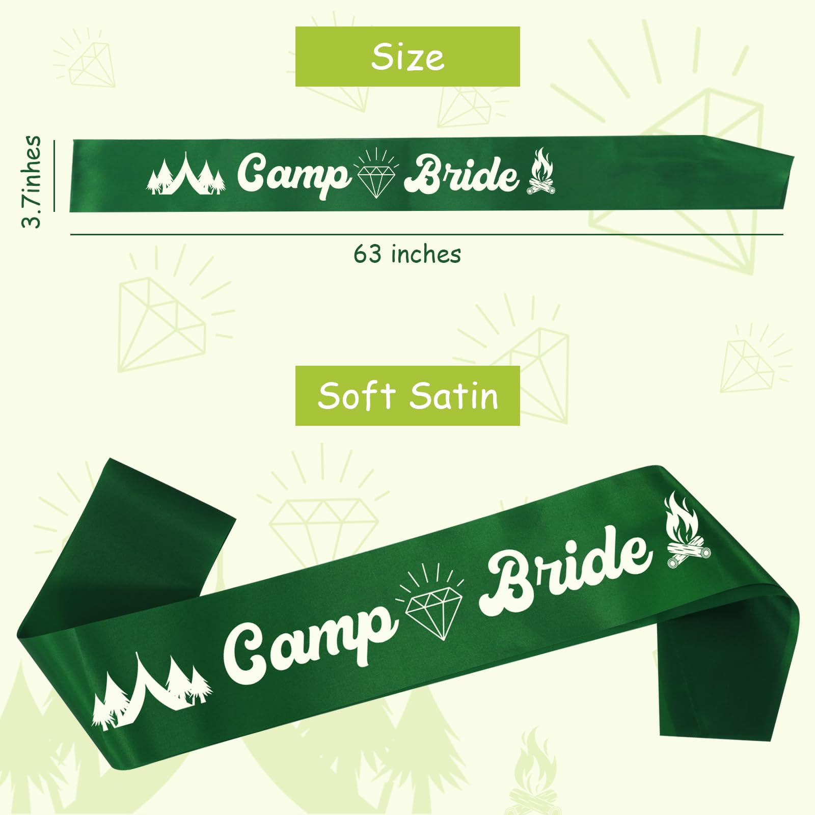 Cheereveal Camp Bride Sash Camping Bachelorette Party Decorations, Retro Sage Green Tribe Bridesmaids Sashes for Bridal Shower Engagement Wedding Supplies