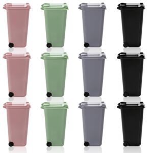 goaste 12 pack mini desk trash can, 22 oz tiny curbside garbage bin with lid, small plastic desktop wastebasket, unique office pen holder pencil cup, counter waste basket for home kitchen tabletop