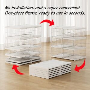 FUYUN Plastic Shoe Organizer - Stackable and Foldable 6-Tier Shoe Boxes for Closet, Clear and Space-Saving Sneaker Containers, No Assembly Required