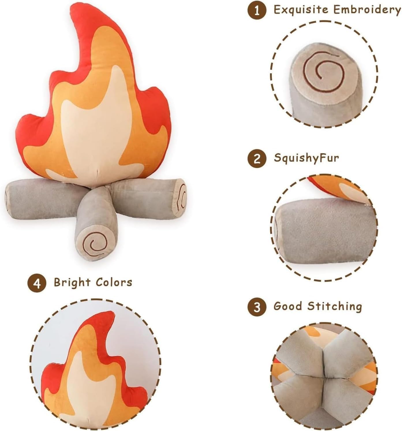 Hgplvxj Simulation Campfire Plush Pillow, Flame Stuffed Plush Toy Room Decoration Birthday Xmas Gift for Kids (11.8Inch)