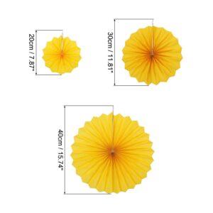 MECCANIXITY Hanging Paper Fans Party Set 12Pcs Round Pattern Hanging Paper Fans Decoration for Home Shop Wall Birthday Wedding Graduation Events(Yellow)