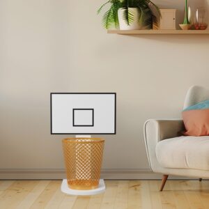 SIHPTO Basketball Trash Can Holder(Excluding Trash Can)，Wastebasket Backboard，White Wooden Basketball Mini Rack Bedroom Office Kitchen Living Room Fun Trash Can