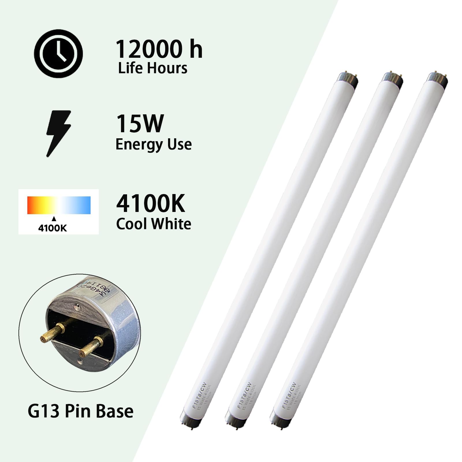 F15T8-CW 15 Watt Cool White,18" T8 RV Fluorescent Linear Tube Lamp,Replacement Bulb for Philips Alto ECO GE Staco Light Fixture,G13 Bi-Pin Base,4100K (3PACK)…