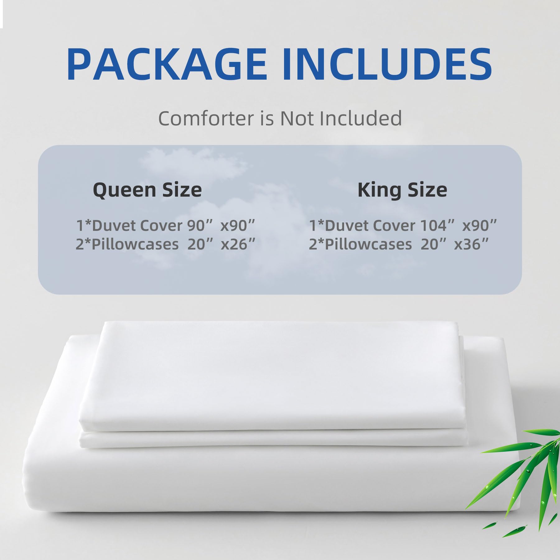 Levoo Cooling Duvet Cover King Size Rayon Derived from Bamboo 400 Thread Count Soft Silky 3Pcs Comforter Cover Set with 1 Duvet Cover and 2 Pillowcases No Insert (King, White)