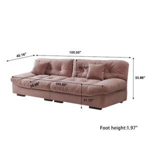 Cloud Modular Sectional Sofa,105" Scrub Velvet Minimalist Sofa Couch for Living Room, Modern LoveSofa with 2 Pillows 3 Seater for Apartment Office Studio, Deep Seat Couches,Pink