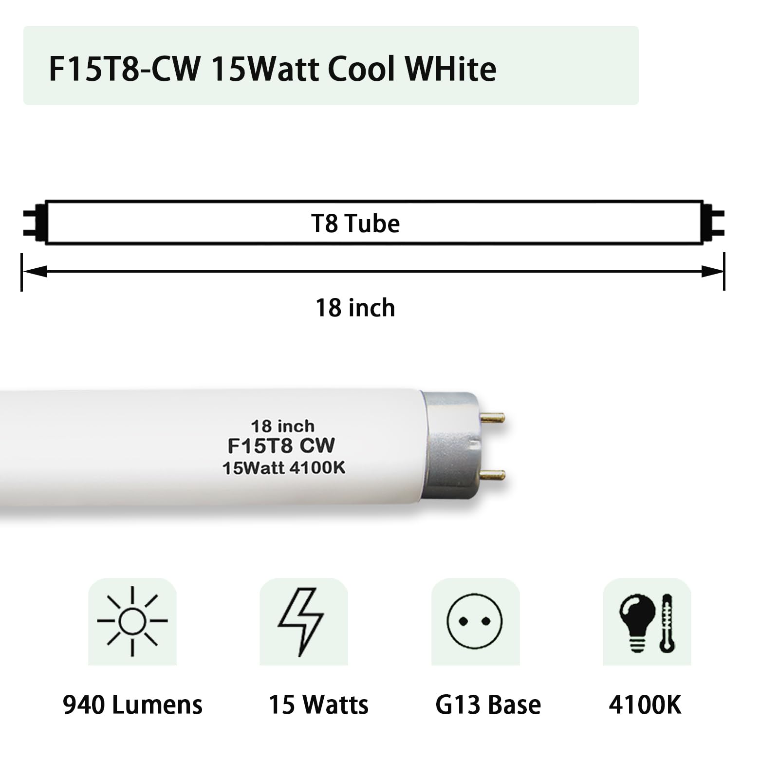 F15T8-CW 15 Watt Cool White,18" T8 RV Fluorescent Linear Tube Lamp,Replacement Bulb for Philips Alto ECO GE Staco Light Fixture,G13 Bi-Pin Base,4100K (3PACK)…