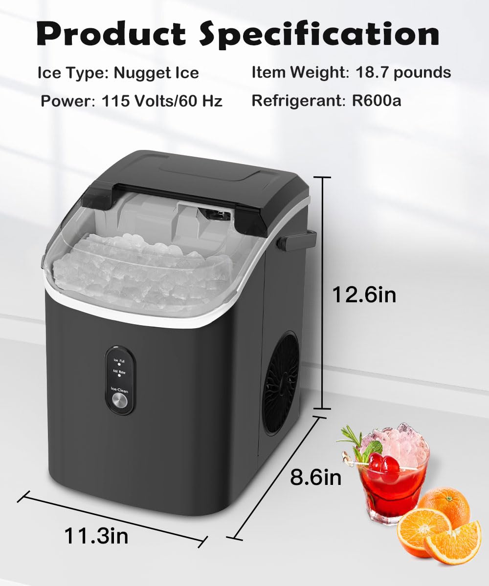 COWSAR Nugget Ice Maker Countertop, Chewable Pebble Ice 34Lbs Per Day, Crunchy Pellet Ice Cubes Maker Machine with Self Cleaning, Compact Portable Design for Home/Kitchen/RV/Office