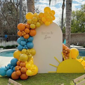 Beaumode Here Comes the Son Balloon Arch Garland Kit 149pcs for Retro Sun Baby Shower First Trip Around the Sun Sunshine Theme Birthday Kids Groovy Boho Party Backdrop Decoration (Slate Blue)