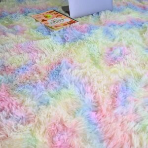 Beyeutao Area Rug Rainbow Fluffy Living Rugs 4.6x6.6 Feet Soft Indoor Modern Fluffy Living Room Carpets for Girls Bedroom Home Decor Nursery Rug.