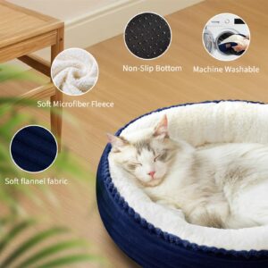 Zerbuger 20in Washable Cat Beds for Indoor Cats - Round Donut Pet Bed for Cats, Small Dogs, Puppy, Kitten - Anti-Slip Bottom, Calming Bed Gift - Navy Blue