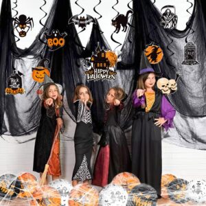 Halloween Party Decoration Halloween Party Supplies, Spooky Halloween Banner Halloween Hanging Swirl Decorations Creepy Cloth Halloween Theme Balloons Scary 3D Bats Spider Web Decorations