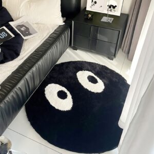 levinis funny round rug, black and white area rugs cute eyes bedroom bedside rug shaggy non-slip flocking accent floor rug for living room, kids room, office, home décor rug 40"