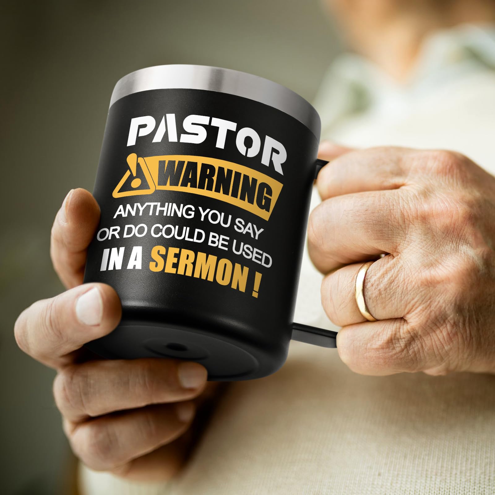 LiqCool Pastor Appreciation Gifts, Pastor Gifts for Men Women, Pastor Warning Insulated Coffee Mug -12 Oz, Funny Gifts for Pastor, Pastor Gifts for Christmas Birthday Anniversary(Black)