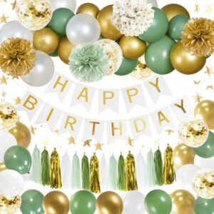 sage green birthday party decorations for women - green and gold bridal shower decorations balloon arch kit tissue pom poms green boho party decor for safari jungle baby shower wedding