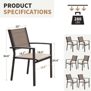 Devoko Outdoor Dining Chairs Set of 6 Patio Stackable Chairs for Backyard Deck (Brown)