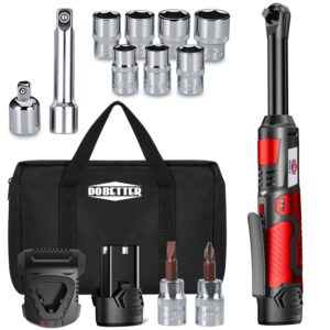 dobetter electric ratchet wrench 3/8 cordless ratchet wrench set, extended 55 n·m battery powered ratchet tool with 7 sockets, 2 screwdrivers, 1 extender, 1/4" adapter and bag-dbcrwi2l