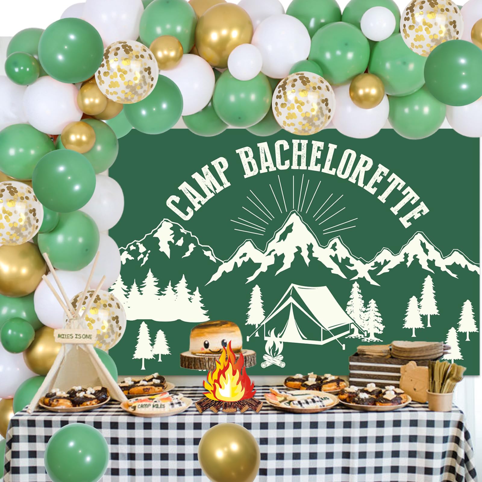 Camping Bachelorette Party Decorations, Retro Sage Green Balloon Garland Arch Kit Backdrop Sash, Camp Bridal Shower/Wedding/Engagement Party Decor Supplies