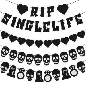 newwiee 5 pcs rip single life banners black bachelorette party decorations heart skull coffin garland gothic bachelorette favor for bride or die bachelorette engagement wedding