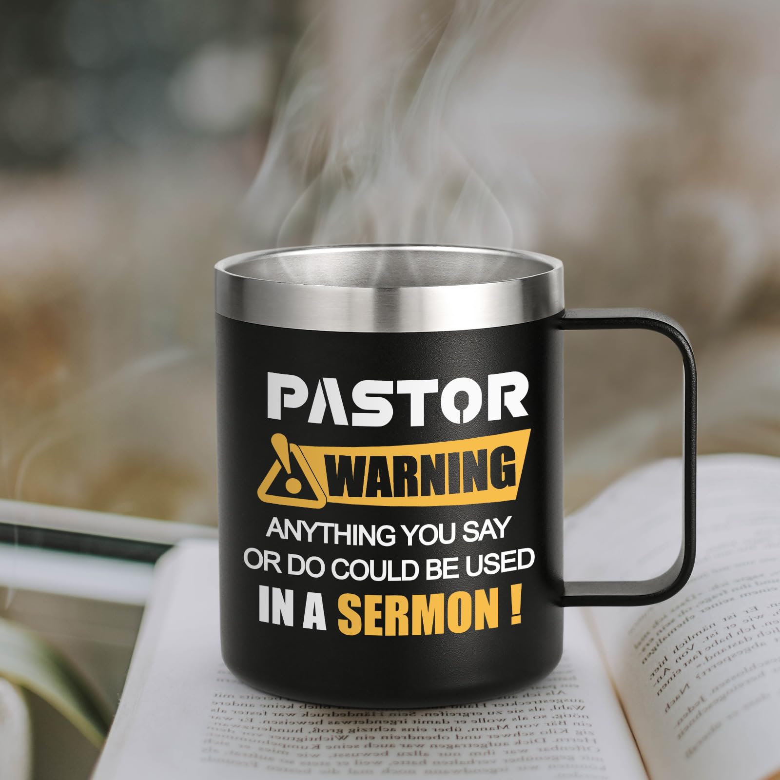 LiqCool Pastor Appreciation Gifts, Pastor Gifts for Men Women, Pastor Warning Insulated Coffee Mug -12 Oz, Funny Gifts for Pastor, Pastor Gifts for Christmas Birthday Anniversary(Black)