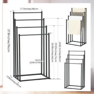 Suzile 4 Tier H Freestanding Towel Rack for Bathroom Metal Floor Standing Blanket Holder Drying Rack, Sturdy and Easy to Move for Outdoor Pool Bath Tub Shower Storage, Black