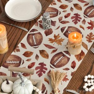 Artoid Mode Rugby Maple Leaves Football Fall Table Runner, Seasonal Harvest Autumn Kitchen Dining Table Decoration for Home Party Decor 13x72 Inch