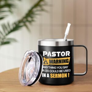 LiqCool Pastor Appreciation Gifts, Pastor Gifts for Men Women, Pastor Warning Insulated Coffee Mug -12 Oz, Funny Gifts for Pastor, Pastor Gifts for Christmas Birthday Anniversary(Black)