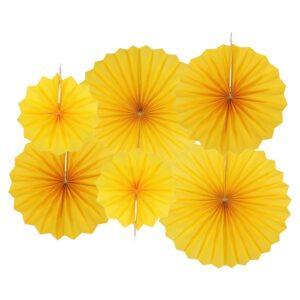 meccanixity hanging paper fans party set 12pcs round pattern hanging paper fans decoration for home shop wall birthday wedding graduation events(yellow)