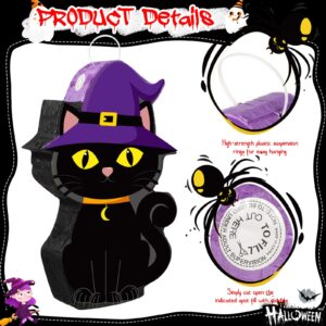 Aoriher Halloween Piñata Halloween Cat Piñata Spooky Halloween Party Supplies Black Cat Candy Filled Piñata with Stick Blindfold Set for Birthday Halloween Theme Party Decoration