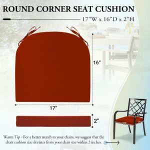 Wellsin Outdoor Chair Cushions for Patio Furniture - Patio Chair Cushions Set of 6 - Waterproof Round Corner Outdoor Seat Cushions 17"X16"X2", Brick Red