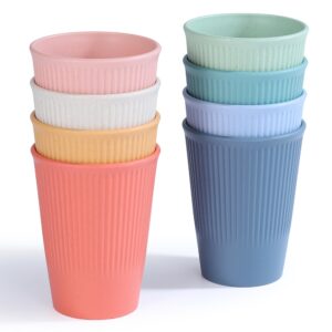 becutlery wheat straw cups, unbreakable drinking cup dishwasher safe water glasses with 8 colors for drinking water, juice,milk, soda, coffee,easy to clean & reusable (8 pcs)