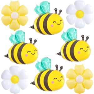 jiahaoppx bee balloon yellow and black bee foil mylar balloons and daisy flower balloons for baby shower bee themed party birthday decoration supplies 8 pcs