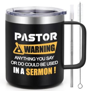 liqcool pastor appreciation gifts, pastor gifts for men women, pastor warning insulated coffee mug -12 oz, funny gifts for pastor, pastor gifts for christmas birthday anniversary(black)