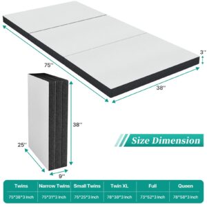 Dlewmsyic Tri-Fold Mattress, Folding Gel Memory Twin Mattress, CertiPUR-US Portable Mattress Topper with Washable Cover-Medium Firmness, for Travel, Camping, Sleepovers (Twins)