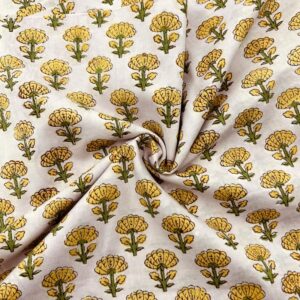 e-tailor® cotton fabric india hand block print floral fabric ideal for dress making, craft and arts, patchwork, quilting, doll making, diy craft-1 yard- floral -parchment