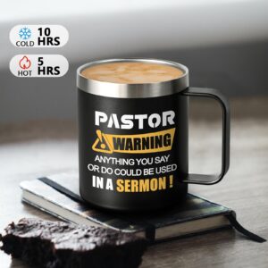 LiqCool Pastor Appreciation Gifts, Pastor Gifts for Men Women, Pastor Warning Insulated Coffee Mug -12 Oz, Funny Gifts for Pastor, Pastor Gifts for Christmas Birthday Anniversary(Black)