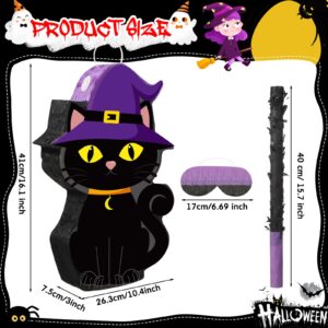 Aoriher Halloween Piñata Halloween Cat Piñata Spooky Halloween Party Supplies Black Cat Candy Filled Piñata with Stick Blindfold Set for Birthday Halloween Theme Party Decoration