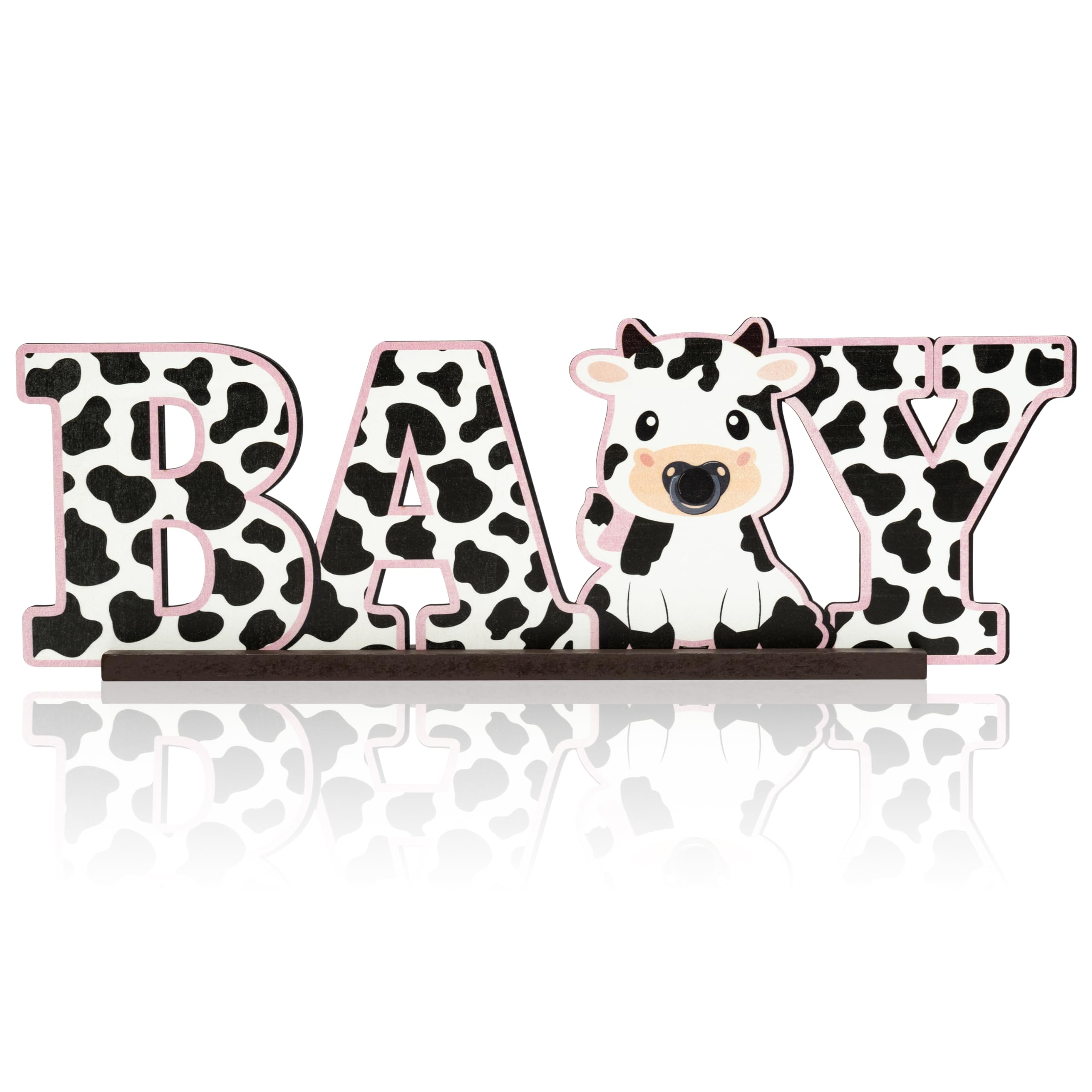 ANGOLIO Baby Cow Print Wooden Table Centerpieces, Cow Table Wooden Sign Letter Table Decoration Cow Theme Party Farm Animals Cow Cutouts for Children's Birthday Western Cowboy Baby Shower Party Favors