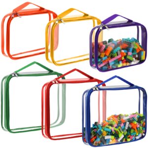 sanwuta 6 packs toy storage bags, pvc organizing bags with zipper, waterproof toy bags for board games, building blocks, puzzles, small toys and kids books(bright color, large, small)