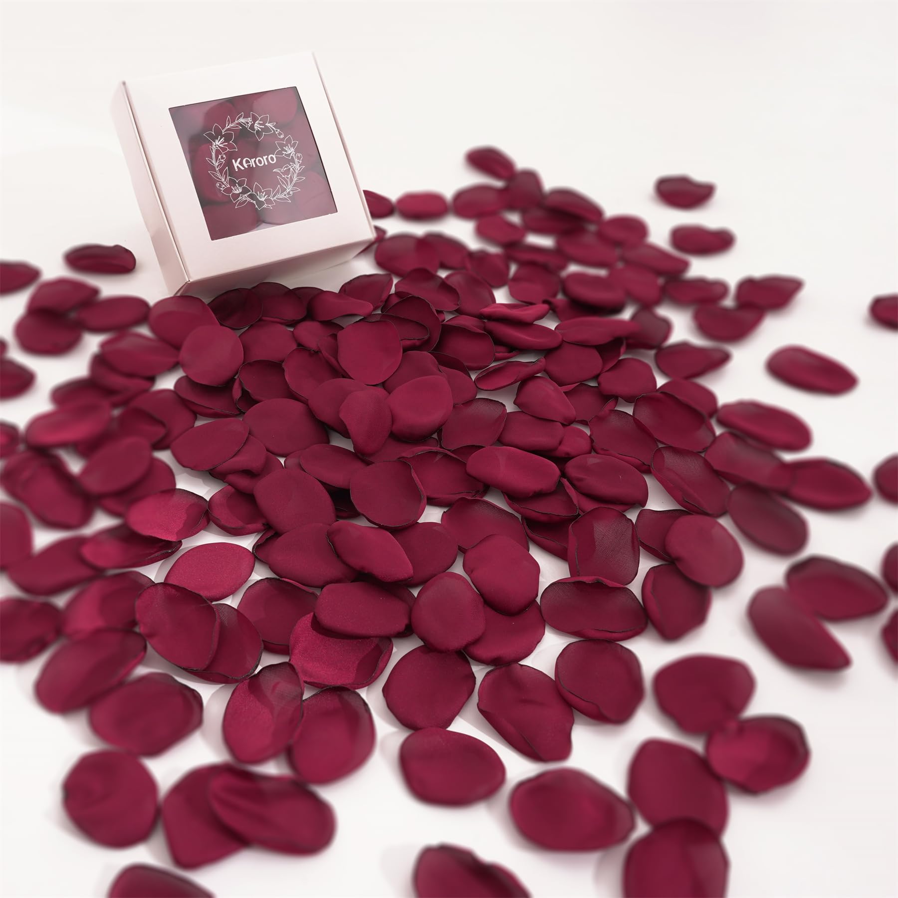 Karoro 300pcs Silk Rose Petals Burgundy Flower Petals for Wedding Flower Girl Basket Aisle Scatter Dinner Table Centerpieces Party Bridal Shower Romantic Night Decoration