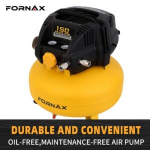 FORNAX Pancake Air Compressor with two couplers, 6 Gallon Portable Electric air compressor, 150 PSI, Oil -Free with 14 PCS Air Compressor Accessories Kit (Pancake)