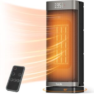 space heater indoor with thermostat, 16 inch ptc electric heater, 60°oscillating, 4 modes, 12h timer, 1500w portable heater for indoor use, grey