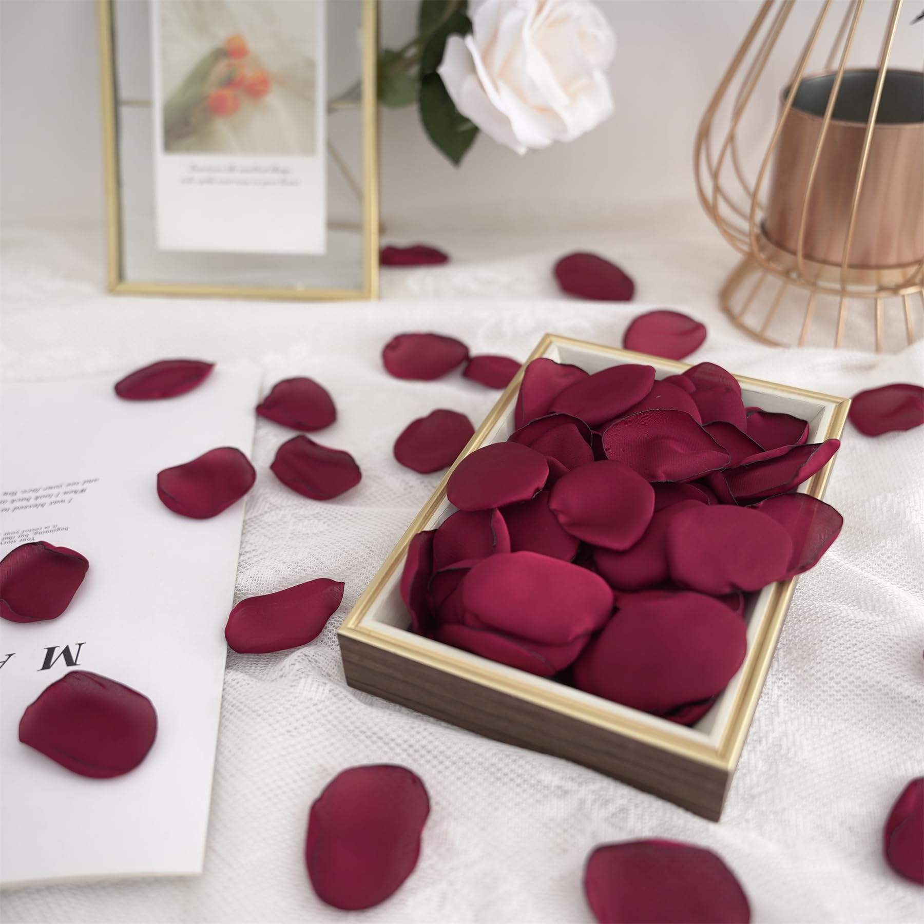 Karoro 300pcs Silk Rose Petals Burgundy Flower Petals for Wedding Flower Girl Basket Aisle Scatter Dinner Table Centerpieces Party Bridal Shower Romantic Night Decoration