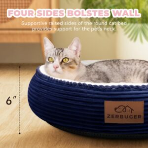 Zerbuger 20in Washable Cat Beds for Indoor Cats - Round Donut Pet Bed for Cats, Small Dogs, Puppy, Kitten - Anti-Slip Bottom, Calming Bed Gift - Navy Blue