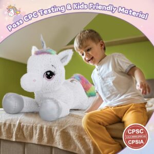 MaoGoLan 43" Big Large Jumbo Unicorn Stuffed Animal, Giant Animal Plush Pillow Plush Toy, Fluffy Unicorn Body Pillow Gift for Christmas Birthday Valentine's Day White with Sequin