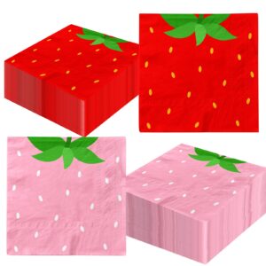 strawberry birthday decorations,40pcs strawberry party napkins pink and red berry sweet one napkins for strawberry party berry sweet baby shower party supplies