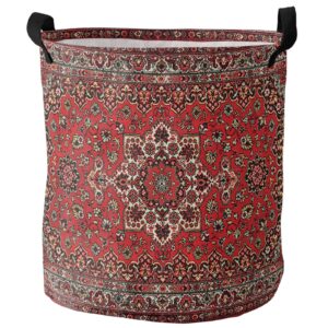 abstract red laundry basket,collapsible bag with easy carry handles,large waterproof foldable freestanding hamper,folding bin clothes storage round vintage distressed traditional oriental boho tribal