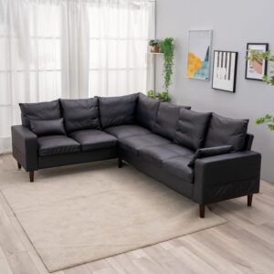 Panana 6 Seats Fuax Leather Large SECTIONAL Corner Sofa Settee - Sofa for Living Room-Left/Right-Hand Side Sofas, Black