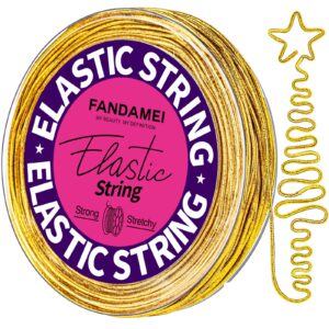 fandamei 1.2mm metallic elastic string, gold stretch cord for craft gift jewelry making, elastic cords ribbon for hair braids, elastic string for bracelets, beading cord stretchy christmas crafts diy