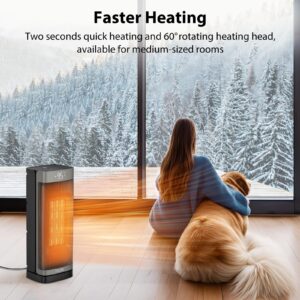 Space Heater Indoor with Thermostat, 16 inch PTC Electric Heater, 60°Oscillating, 4 Modes, 12h Timer, 1500W Portable Heater for Indoor Use, Grey