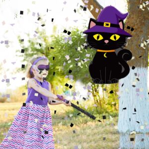 Aoriher Halloween Piñata Halloween Cat Piñata Spooky Halloween Party Supplies Black Cat Candy Filled Piñata with Stick Blindfold Set for Birthday Halloween Theme Party Decoration